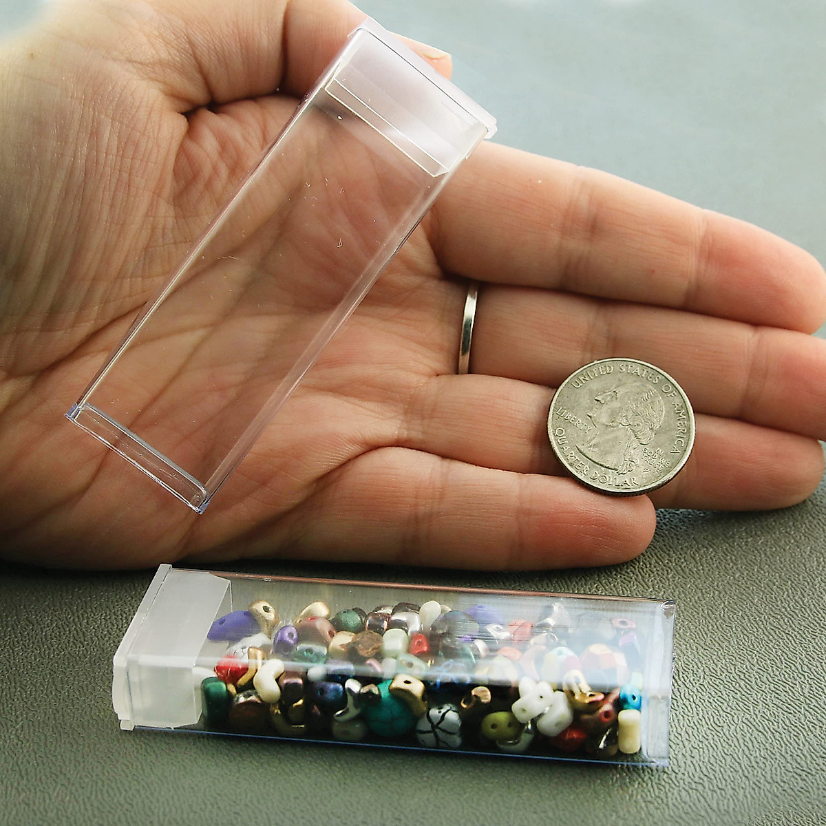 The Beadsmith Clear Plastic Boxes - Rectangle with a Flip Top Cap - 7/16” x 1” x 3-1/4” - Use for Beads, Bath Salts, Wedding & Party Favors, Home or Office Storage - Bag of 100