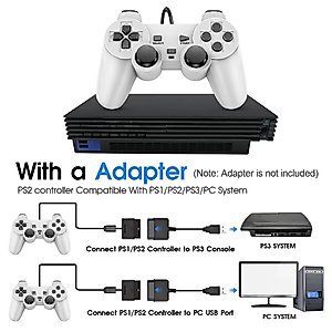 FIOTOK Wired Controller Compatible with PS2 Console with Upgraded Joystick/Double Shock/with 2.2M Cable PS2 Remote Gamepad | Enhanced (Grey)