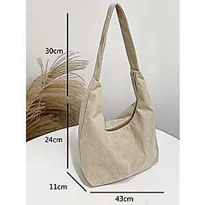 GORGLITTER Women's Corduroy Tote Bag Casual Zipper Handbag Big Capacity Shoulder Bag Beige One Size