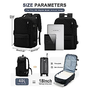 Travel Carry On Backpack for Women, Waterproof Laptop Backpack for Traveling on Airplane Hiking Gym Backpack with USB Charging Port Shoe Compartment, Black