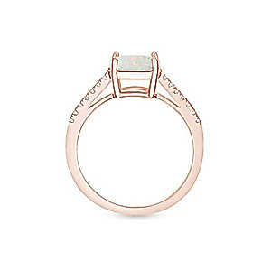 AFFY 14k Rose Gold Over Sterling Silver Lab Created Opal And Simulated White Sapphire Solitaire Engagement Bridal Ring Jewelry For Women Birthday