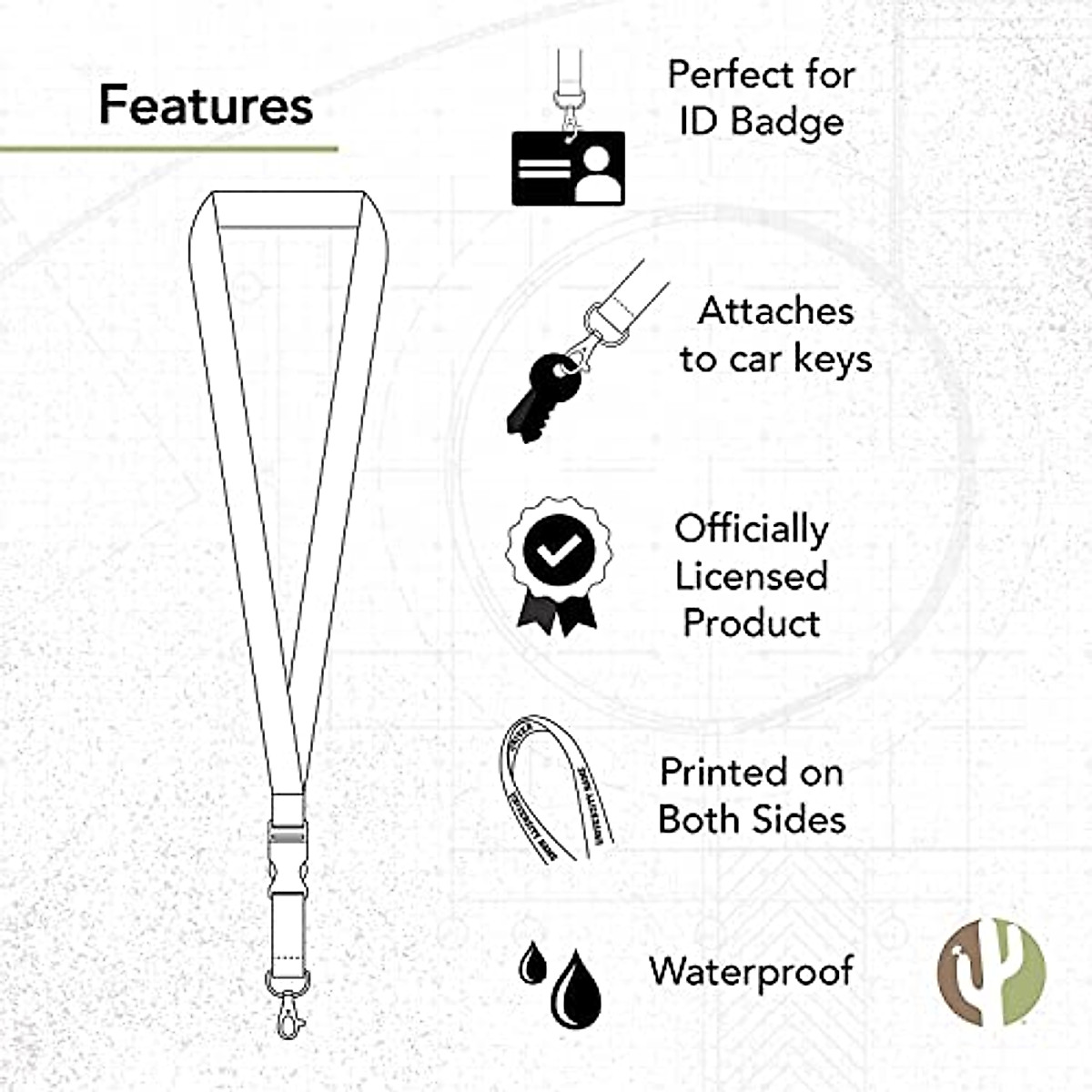Desert Cactus University of California Berkeley Golden Bears Cal UC Car Keys ID Badge Holder Lanyard Keychain Detachable Breakaway Snap Buckle (Blue CAL)