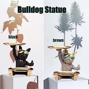 NUACOS Resin Bulldog Tray Statue Animal Sculpture Tray Storage Key Holder Candy Jewelry Earrings Tray Suitable Desk Storage for Home, Living Room, Office, Shop, Table Decoration (Black)