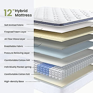Dourxi Twin Mattress, 12 Inch Hybrid Mattress in a Box with Gel Memory Foam, Individually Pocketed Springs for Support and Pressure Relief - Medium Plush