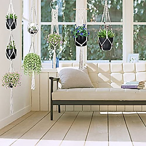 Macrame Plant Hangers, Hanging Planters Set of 5 with 5 Hooks, Hanging Planters for Indoor and Outdoor Plant Décor, Different Tier (5 Sizes) Beige