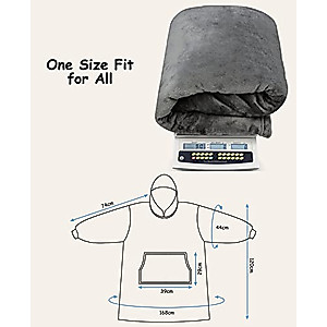 Sendowtek Wearable Blanket for Women Men Long Sherpa Hoodie with Giant Pocket Cosy OneSize Hoodie Blanket Fit for Adult Teens (Grey)