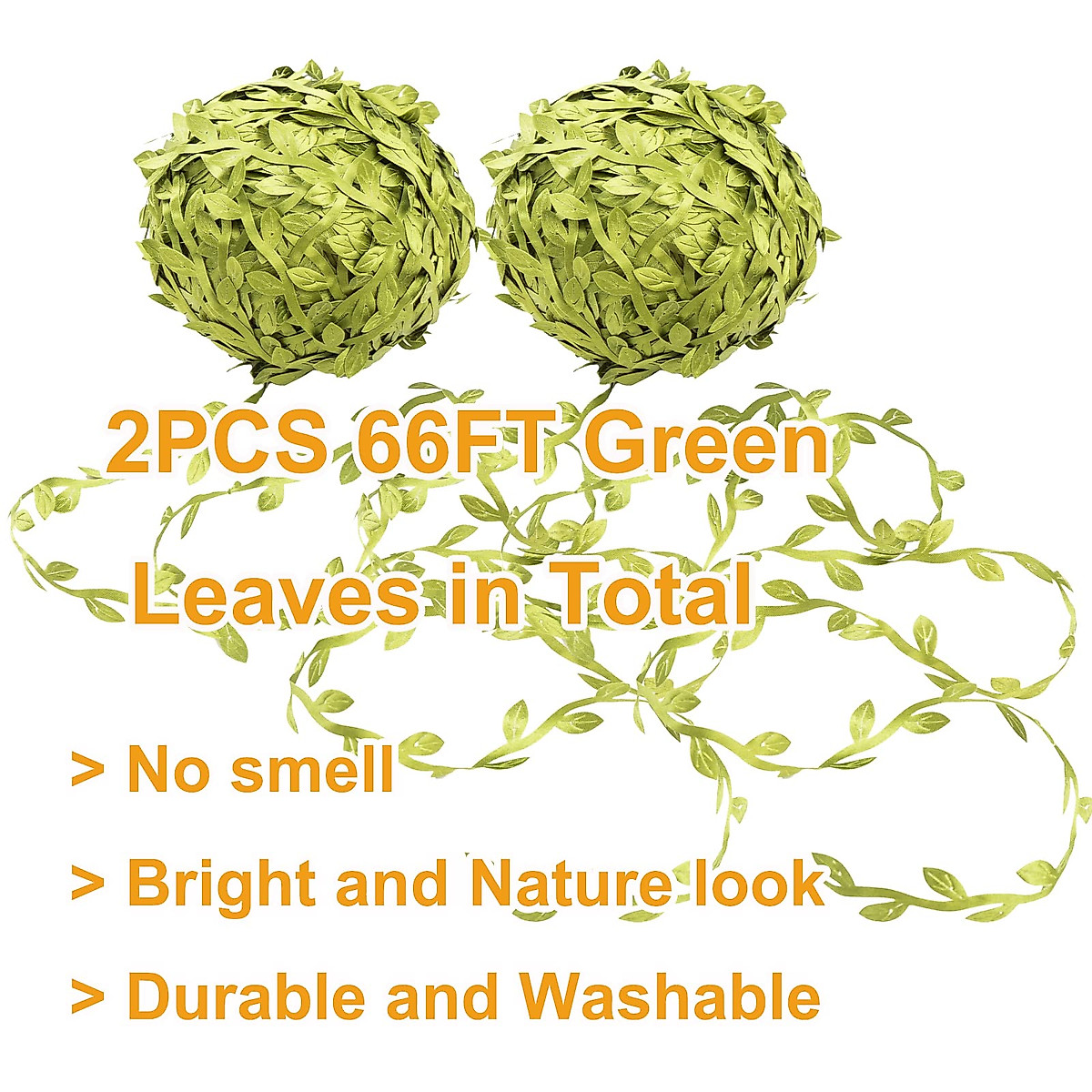 AFOHOME 2PCS 66FT Artificial Vines, Leaf Ribbon,Artificial Eucalyptus Leaf, Green Garland Leaves Foliage Green Leaves Ribbon Wedding Wall Crafts Party Décor