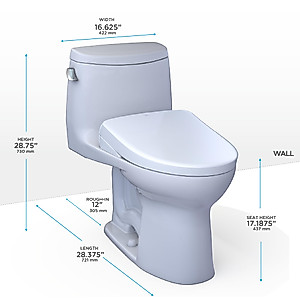 TOTO WASHLET+ UltraMax II One-Piece Elongated 1.28 GPF Toilet and WASHLET+ S7A Contemporary Bidet Seat, Cotton White - MW6044736CEFG#01