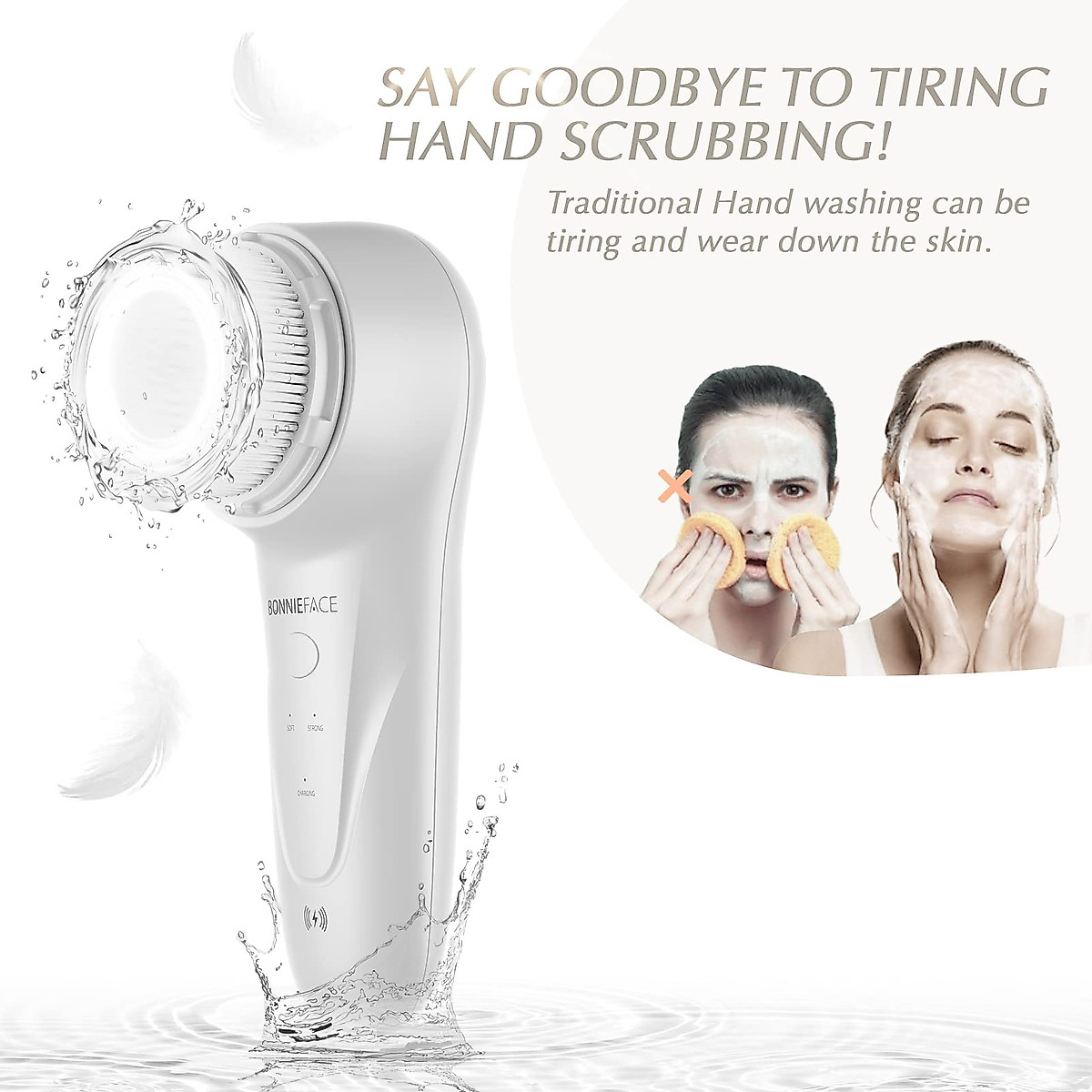 BONNIEFACE Sonic Facial Cleansing Brush for Deep and Through Facial Cleansing, Waterproof Face Scrubber and Ultimate Blackhead Remover for Daily Skin Care, Rechargeable and Gentle Face Exfoliator