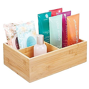 mDesign Bamboo Bathroom Vanity, Cabinet, Countertop Organizer Storage Box, 3 Divided Sections, Holds Combs, Hairspray, Gel, Wipes, Makeup Remover, Bath Salts, Lotions, Echo Collection, Natural/Tan