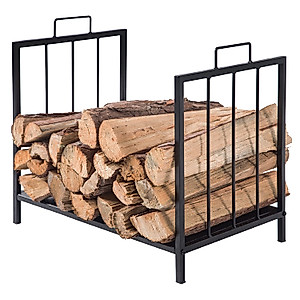 MyGift Compact Firewood Rack, Black Metal Fireplace Wood Log or Kindling Holder Organizer