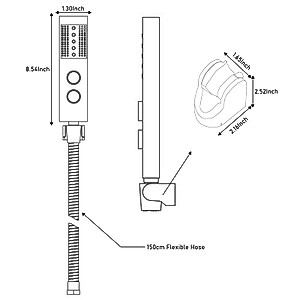 Homipro Brass 4 in 1 Function Black Handheld Square Shower Head Set, High Pressure Showerhead Handheld Shower Wand Sprayer with 59 Inch Hose, Bracket