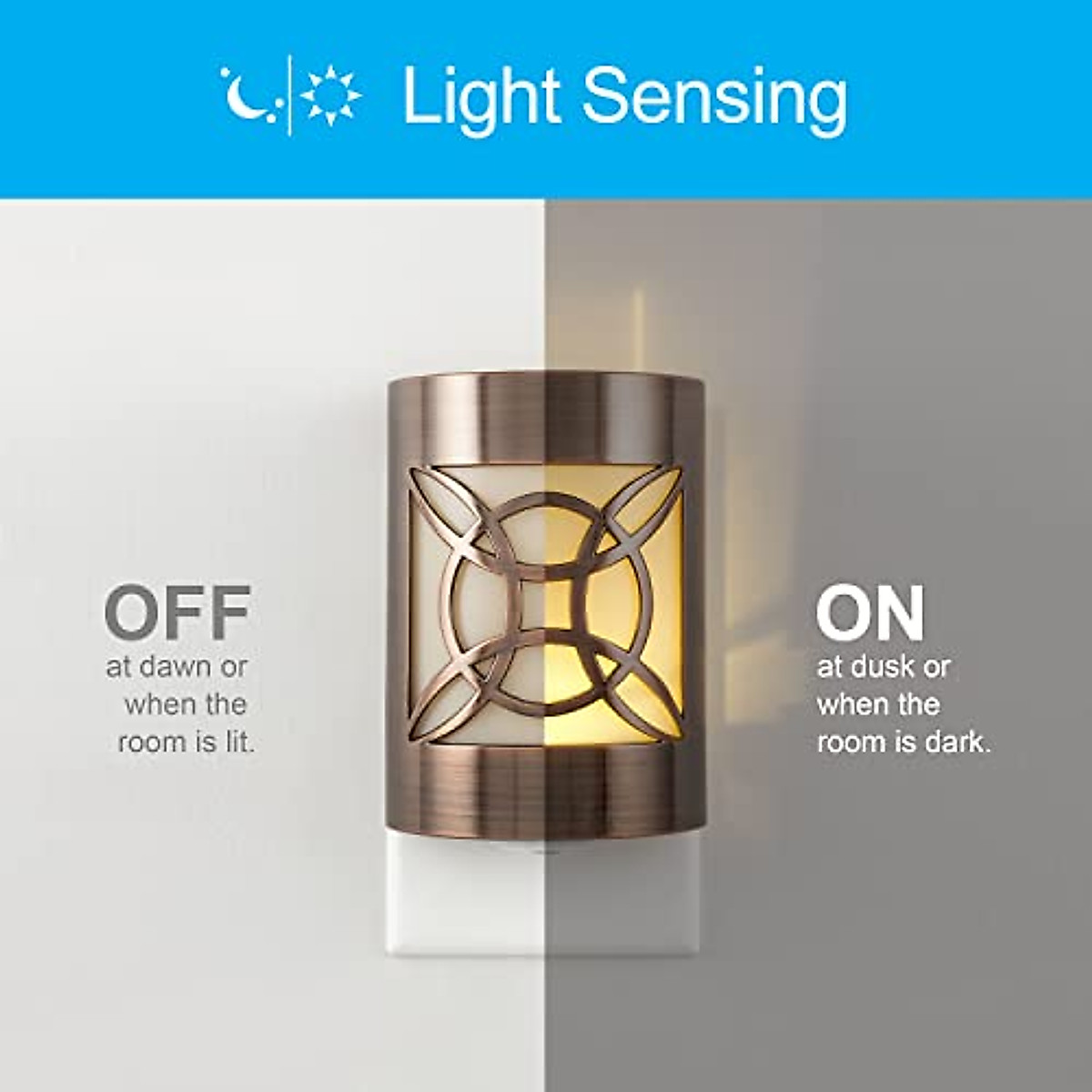 GE CoverLite LED Night Light, Decorative, Plug-In, Smart Dusk-to-Dawn Sensor, Home Décor, Ideal for Bedroom, Bathroom, Kitchen, Hallway, UL-Certified, 11332, Oil Rubbed Bronze | Geometric