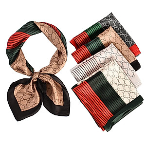 FYLuoke 4 Pcs 27.5 Inch Head Scarf Silk Bandana Satin Hair Scarf Square Neck Scarf for Women Girls (C-01)