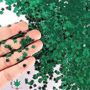 Renfio 1.75 Oz 50g Weed Leaf Confetti Glitter Leaves Flakes Shape Shiny Sequin Glitters Resin Sparkle Chunky Sequins for DIY Mold Art Nail Artwork Holiday Decoration - Grass Green