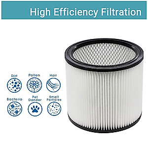 2 Pack Replacement Filter Compatible with Shop Vac 90304 90333 90350, Reusable and Washable Cartridge Filters Fits Most 5 Gallon and above Wet/Dry Vacuums