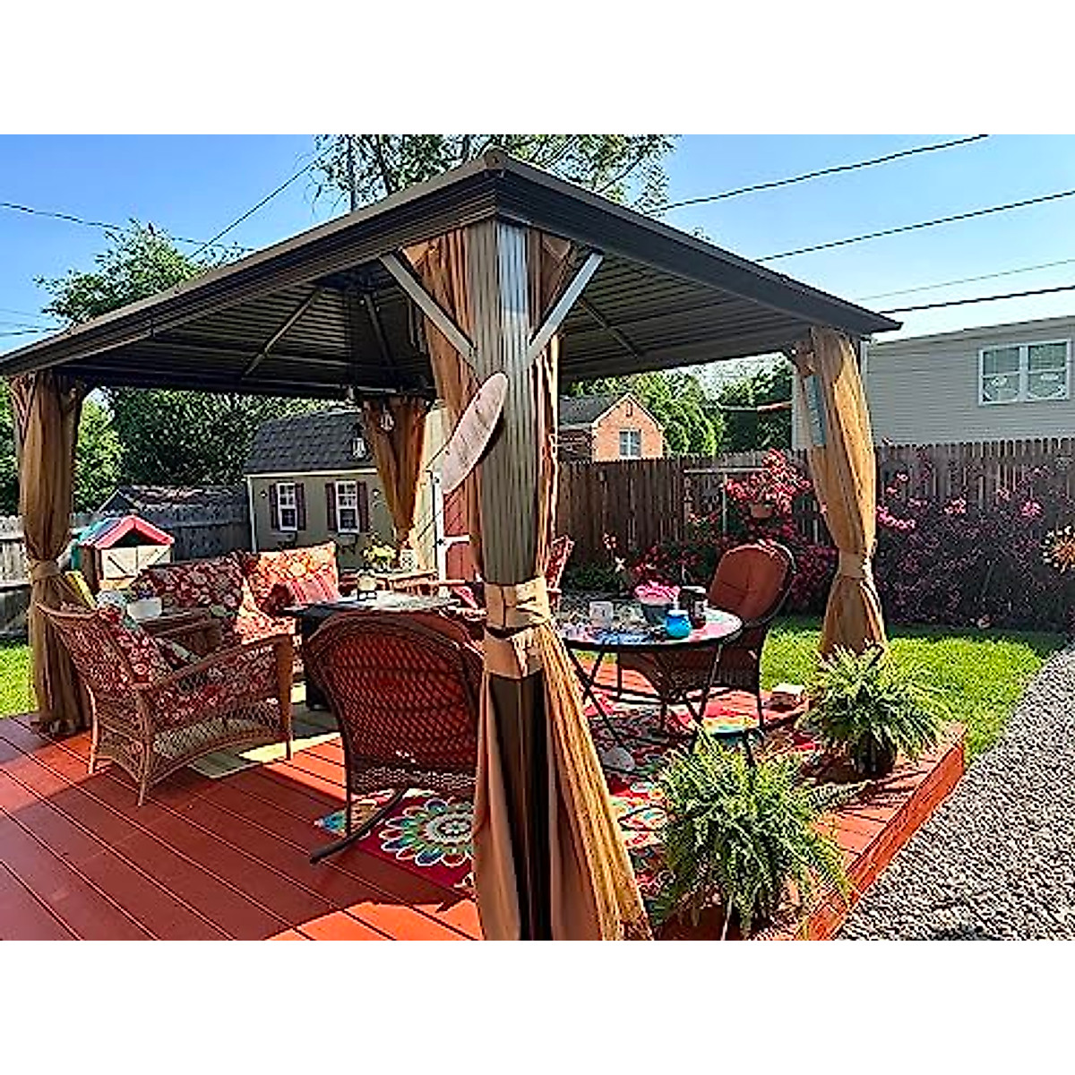 YOLENY 10' x 13' Hardtop Gazebo with Galvanized Steel Double Roof, Pergolas Aluminum Frame, Netting and Curtains Included, Metal Outdoor Gazebos for Garden, Patios, Lawns, Parties