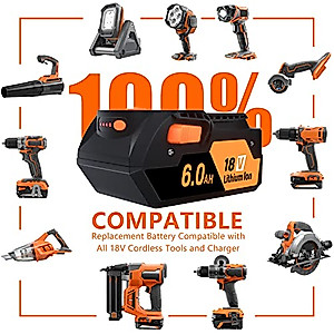 [Upgraded] 6000mAh 2Pack Replacement Battery for RIDGID 18V Compatible with RIDGID Battery 18V R840085 R840086 R840087 R840083 R840084 AC840087P AC840086 AC840085 Power Tool Replacement Battery