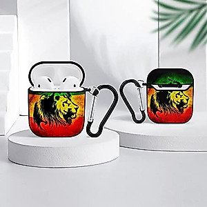 YouTary Jamaican Lion Flag Pattern Airpods 1 & 2 Case Cover, Apple AirPod Headphone Cover Unisex Personalized Shockproof Protective Wireless Charging Accessories with Keychain