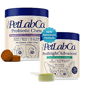 PetLab Co. – Gut & Breath Bundle: Dental Powder for Fresh Breath in 1 Scoop. for Medium Dogs & Salmon Dog Probiotics to Support a Healthy Gut - Easy to Use – Innovative Formulas