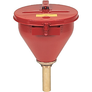Justrite 2.6 Gallon Drum Funnel for Flammables with Emergency-Fusing Self-Closing Cover, Flame Arrester, and 2" Bung Hole Adapter, Made in The USA, 08207