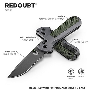 Benchmade - Redoubt 430 Tactical Knife with Overlander Gray Grivory Handle (430SBK)
