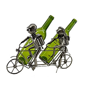 Happy Couple on Tandem Cruise Bicycle Metal Wine Bottle Holder Character Kitchen Display
