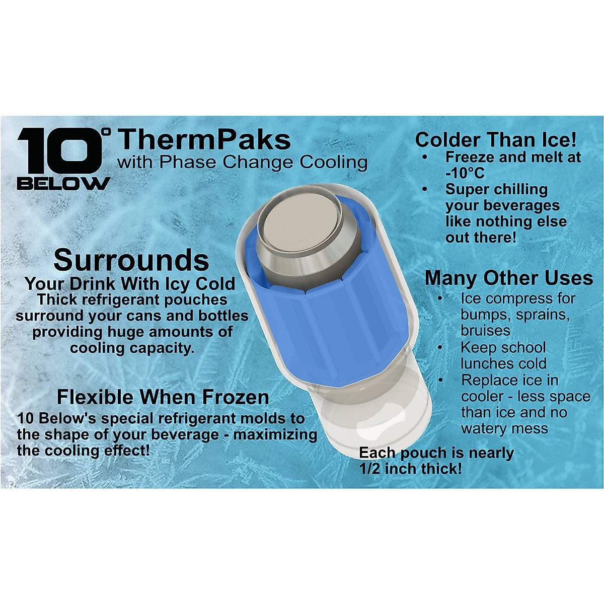 10 Below Classic Freezable Can and Bottle Cooler - Cools to Zero and Below! Swappable ThermPak - 4 in 1 Design - Purple
