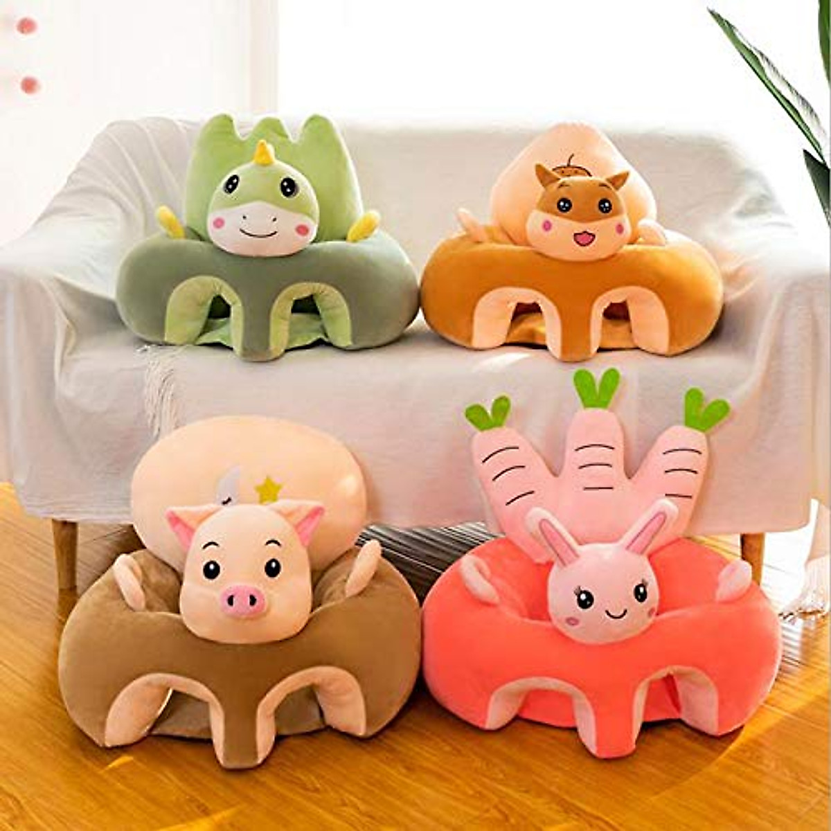 IGUFSDIG 1Pcs Animal Shaped Baby Sitting Chair Baby Support Sofa Learn to Sit Feeding Chair Cover Baby Learning Sitting Chair for Toddlers 3-24 Month Baby Floor Plush Lounger(No Filling,just Cover)