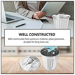 Toyvian Mini Table Trash Can Desktop Garbage Trash Can Metal Rubbish Bin with Lid Office Countertop Trash Can