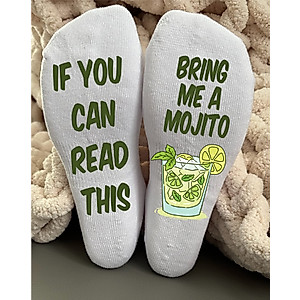 Funky Fun Socks With Sayings: Handcrafted Novelty Delights for All Ages, Versatile Sizing for Sizes 6-14, Exceptional Comfort & Durability, Beverage Themed Collection- Bring Me A Mojito