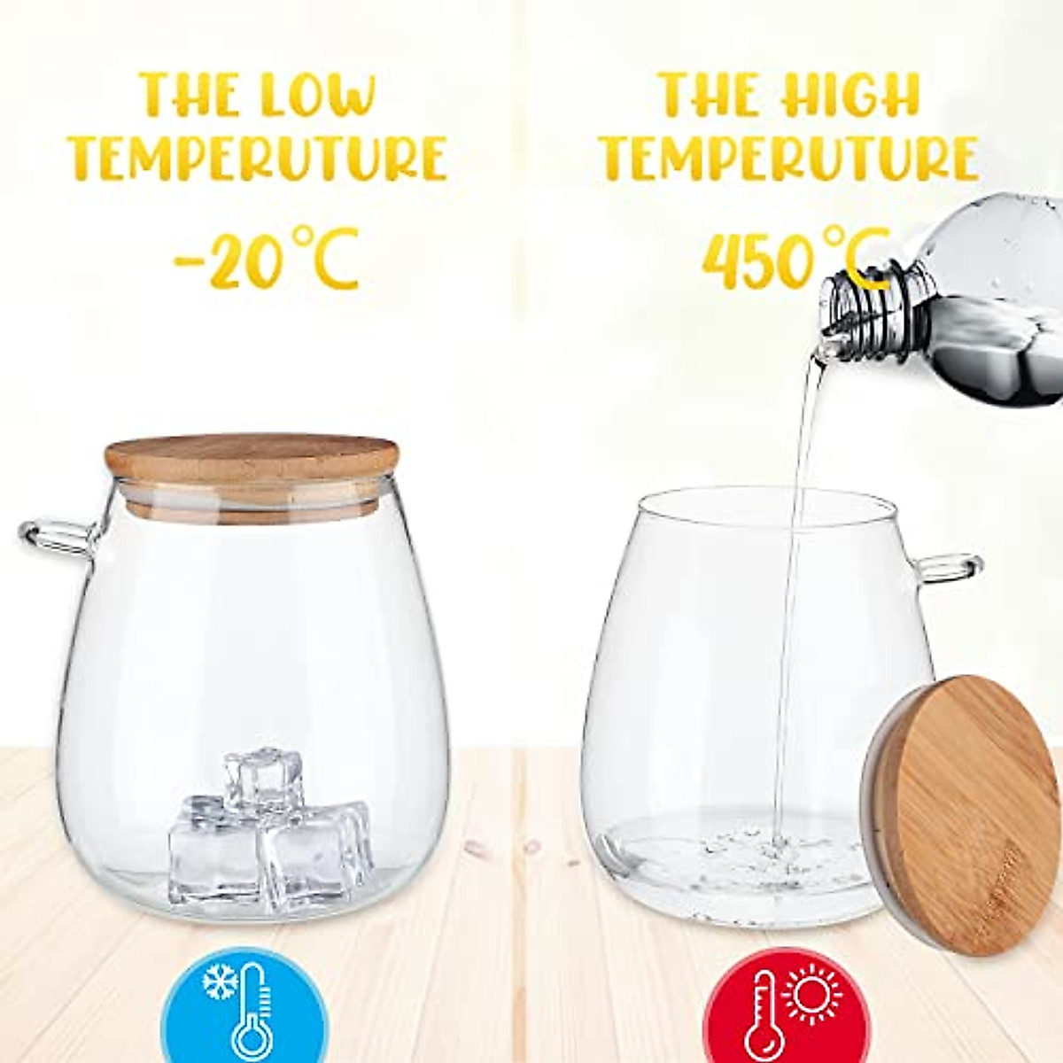 Hoolerry Set of 2 Airtight Glass Jars with Bamboo Lids and Spoons 34 oz Borosilicate Glass Canisters Overnight Oats Jar Storage Container for Kitchen Coffee Bean Tea Leaves Flour Sugar