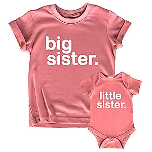 big sister little sister matching outfits shirts set baby toddler newborn girls (Mauve, Kid (4T) / Baby (1-3M))