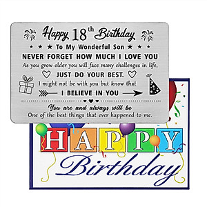 FALOGIJE 18th Birthday Card Gifts for Son, Birthday Gifts for 18 Year Old Son, Engraved Metal Wallet Card
