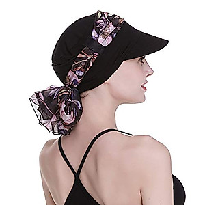 FocusCare Headwear for Women with Cancer Alopecia Cowboy Cap Hair Loss Turbans with Scarves Black