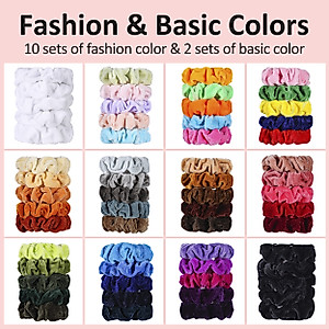 ADRIONE Velvet Hair Scrunchies - 60 Pack for Women, Girls, and Kids - Bulk Scrunchies Hair Ties No Damage Scrunchy Hair Bands Ponytail Holders for Thick, Curly, Thin, Fine Hair