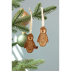 Penguin Pair Laser Cut Wood Ornaments - Comes with 2 [Christmas, Holiday, Love, Anniversary, Personalized Gifts, Custom Message, Stocking Stuffers]
