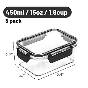 Moretoes 3pcs 450ml Airtight Food Storage Containers with Lids, Plastic Stacktable Storage Meal Prep Lunch Containers (3 Containers, 3 Lids)