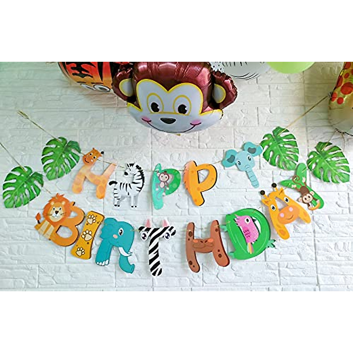 Safari Animal Happy Birthday Banner, Jungle Theme Party Decoration for Safari Zoo Forest Animal Party, Kids Wild One Birthday Baby Shower Supplies