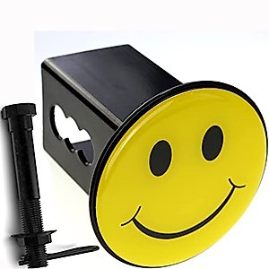 Yellow Smiley Happy Face Metal Hitch Cover Fits 2" Receivers