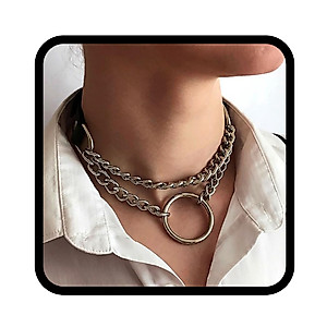 CLOACE Punk Gothic Choker Necklace Black Leather Chain Circle Necklaces Gothic Collar Chokers Rock O-Ring Wide Necklace Halloween Costume Jewelry Adjustable for Women