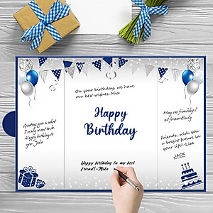 Blue Silver Large Birthday Guest Book Card Decorations for Men Boys, Navy Blue Happy Birthday Signature Book Jumbo Card Party Supplies, Big Birthday Guest Sign in Book, Card Happy Birthday Gift Sign