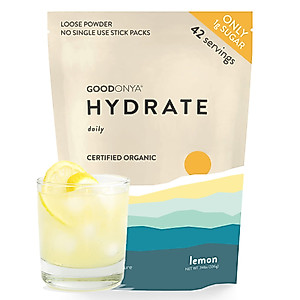 GOODONYA HYDRATE Electrolyte & Mineral Powder, 11.9oz, 42 Servings - Certified Organic, Real Lemon Juice, Himalayan Pink Salt, Stevia, Coconut Water, Paleo, Plant Based, No Sugar Added