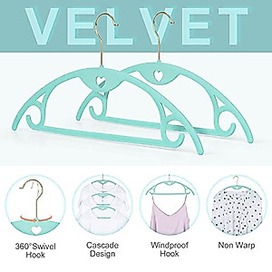 Velvet Clothes Hangers, ESEOE 50 Pack No Shoulder Bumps Suit Hangers with Swivel Hook, Ultra Thin Space Saving, Wide for Coat, Sweaters, Jackets, Shirt, Pants, Dresses (Sky Blue with Gold Hook)