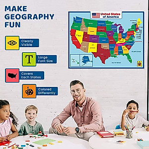 UNCLE WU United State Map Laminated Poster -Double Side Educational Poster For Kids/Adults -18 x 24 inch Waterproof Map For Home Classroom