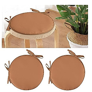 Indoor Outdoor Round Chair Cushions Set of 2, Home Fashions Outdoor Round Reversible Seat Cushion, Non Slip Circle Stool Chair Pads with Ties, Garden Patio Home Kitchen Furniture (Brown, 15inch*2Pcs)