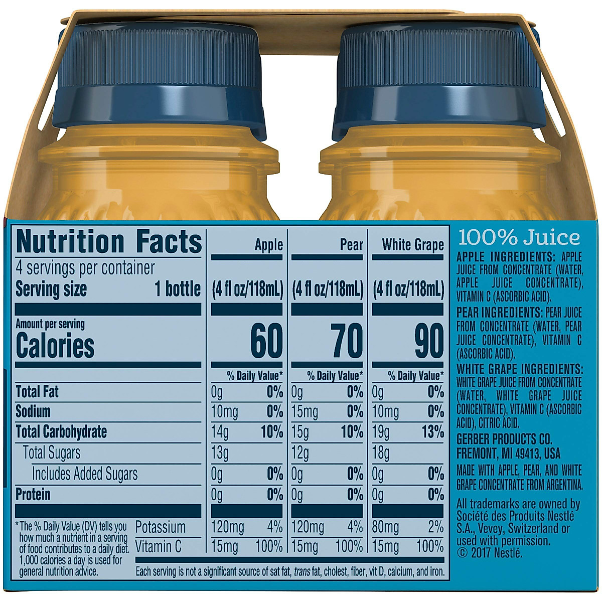 Gerber Juice Fruit 2 Apple, 1 Pear, 1 White Grape Juices from Concentrate Variety (Pack of 10)