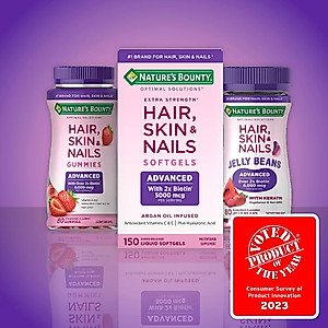 Nature's Bounty Optimal Solutions Advanced Hair, Skin & Nails Jelly Beans with Biotin, Mixed Fruit Flavor, 180 Count