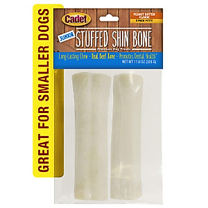 Cadet Junior Stuffed Shin Bones - Highly Digestible, High Protein, Long-Lasting Dog Chew Bone for Aggressive Chewers, Supports Dental Health, - Peanut Butter Flavor, Petite (2 Count)