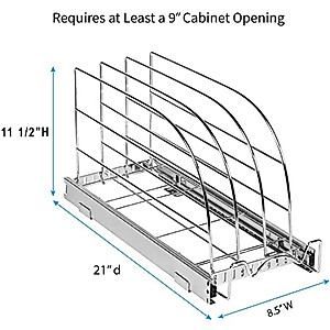 Pull Out Organizer for Cookie Sheet, Cutting Board, Bakeware, and Tray, Sliding Rack- Heavy Duty-5 Year Limited Warranty - for Under Sink / Under Cabinet, 8.5”W x 21”D x 10.63”H, Chrome